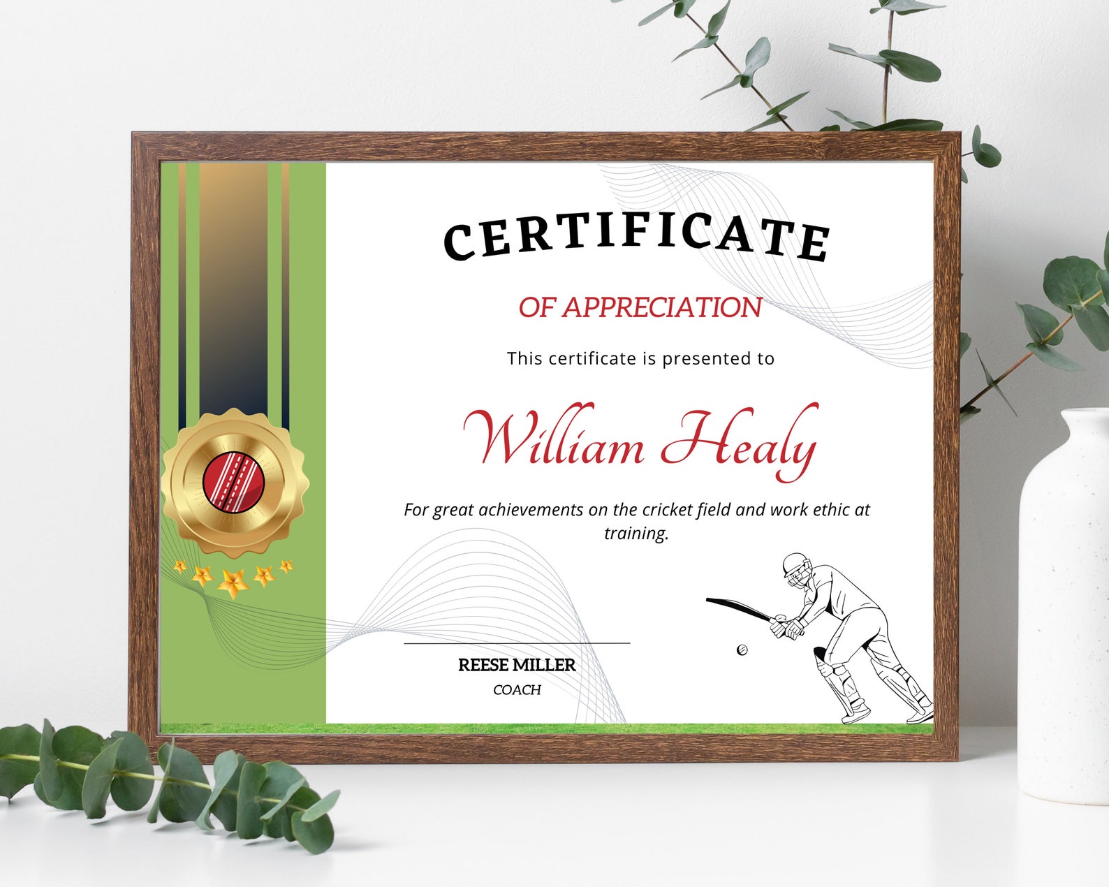 Cricket Certificate Template - Instant Download, High Quality Fully ...
