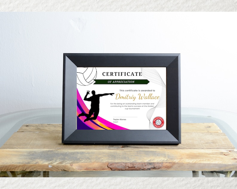 Volleyball Player Award Certificate Template, Editable, High Quality ...