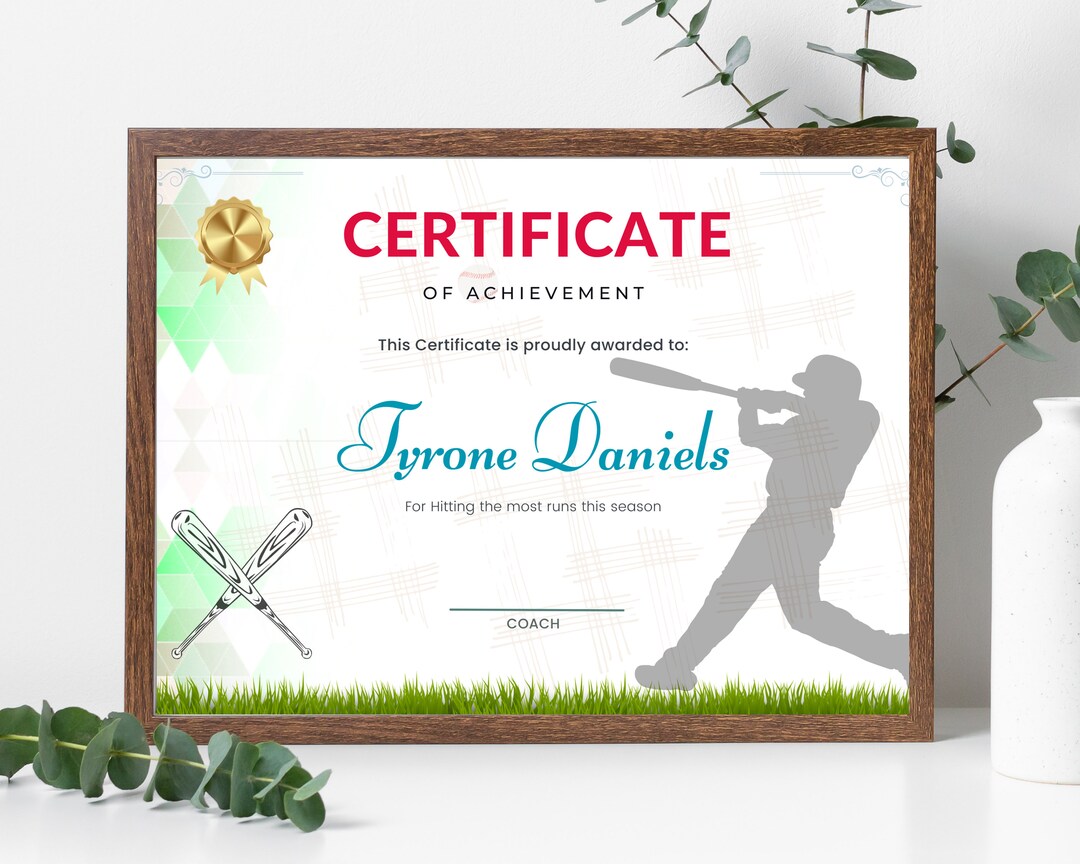 Baseball Player Certificate Template High Quality, Fully Customisable ...