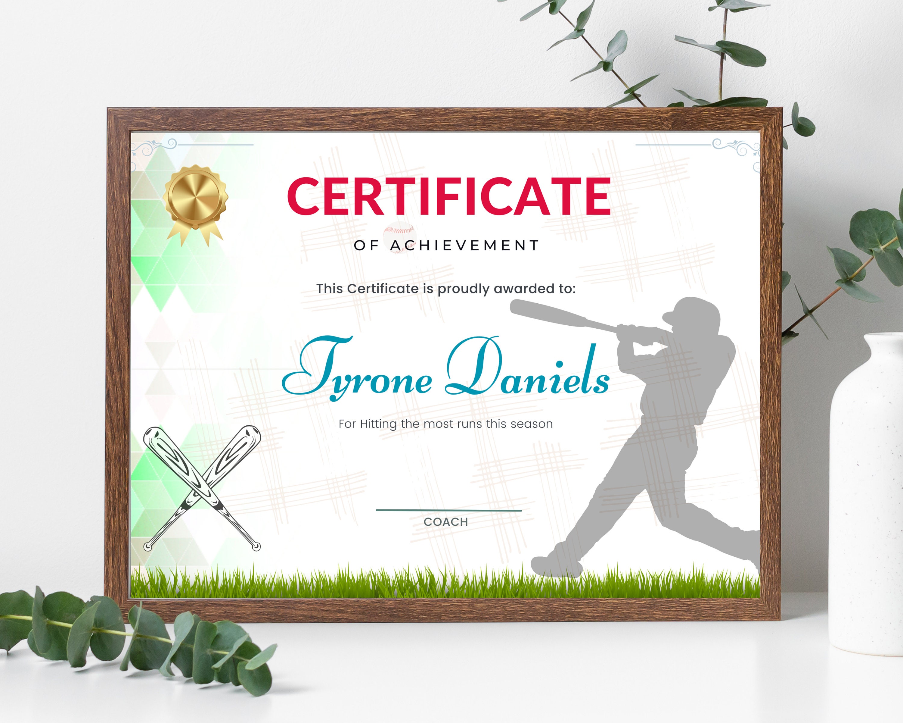 Baseball Player Certificate Template - High Quality, Fully Customisable ...