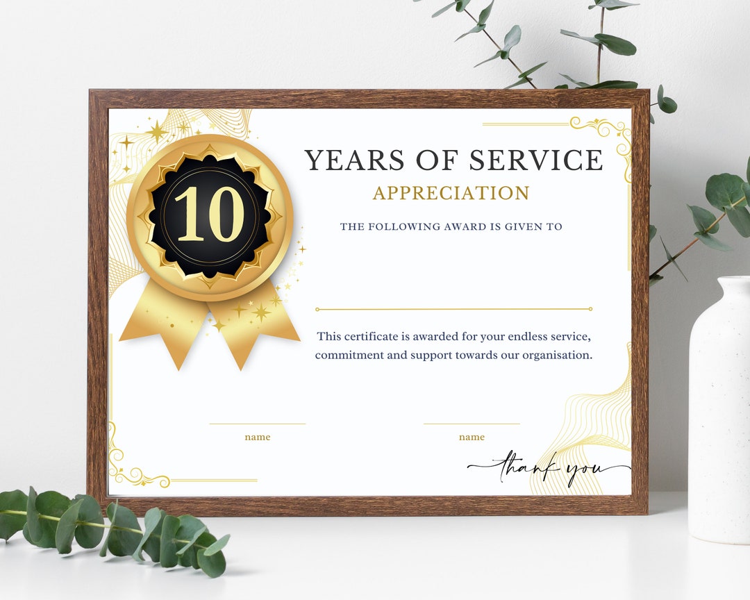 Years of Service Award Recognition Certificate, Appreciation, Happy ...
