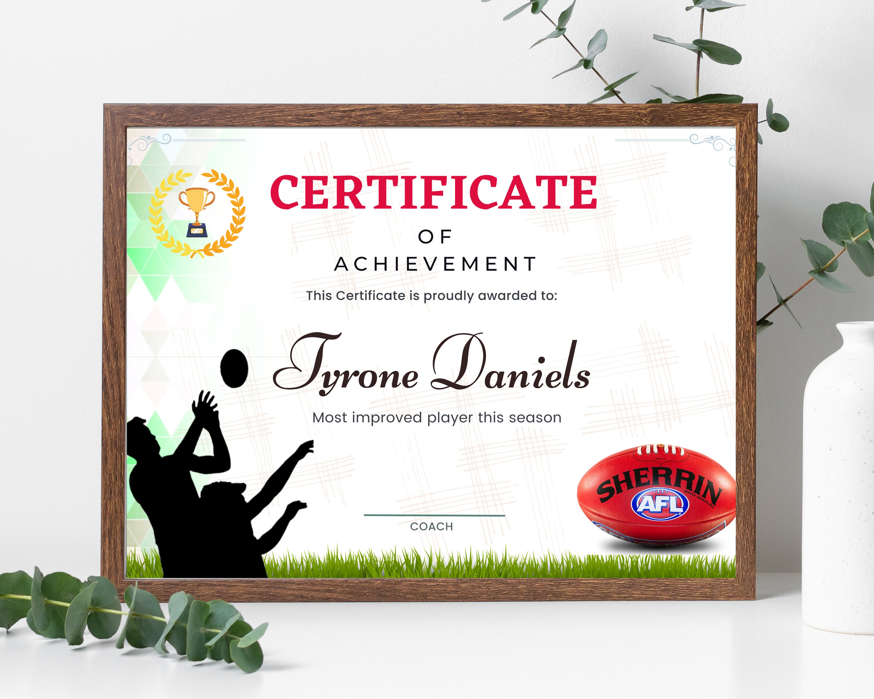 AFL Award Certificate Template – Aussie Rules, Customizable (instant ...
