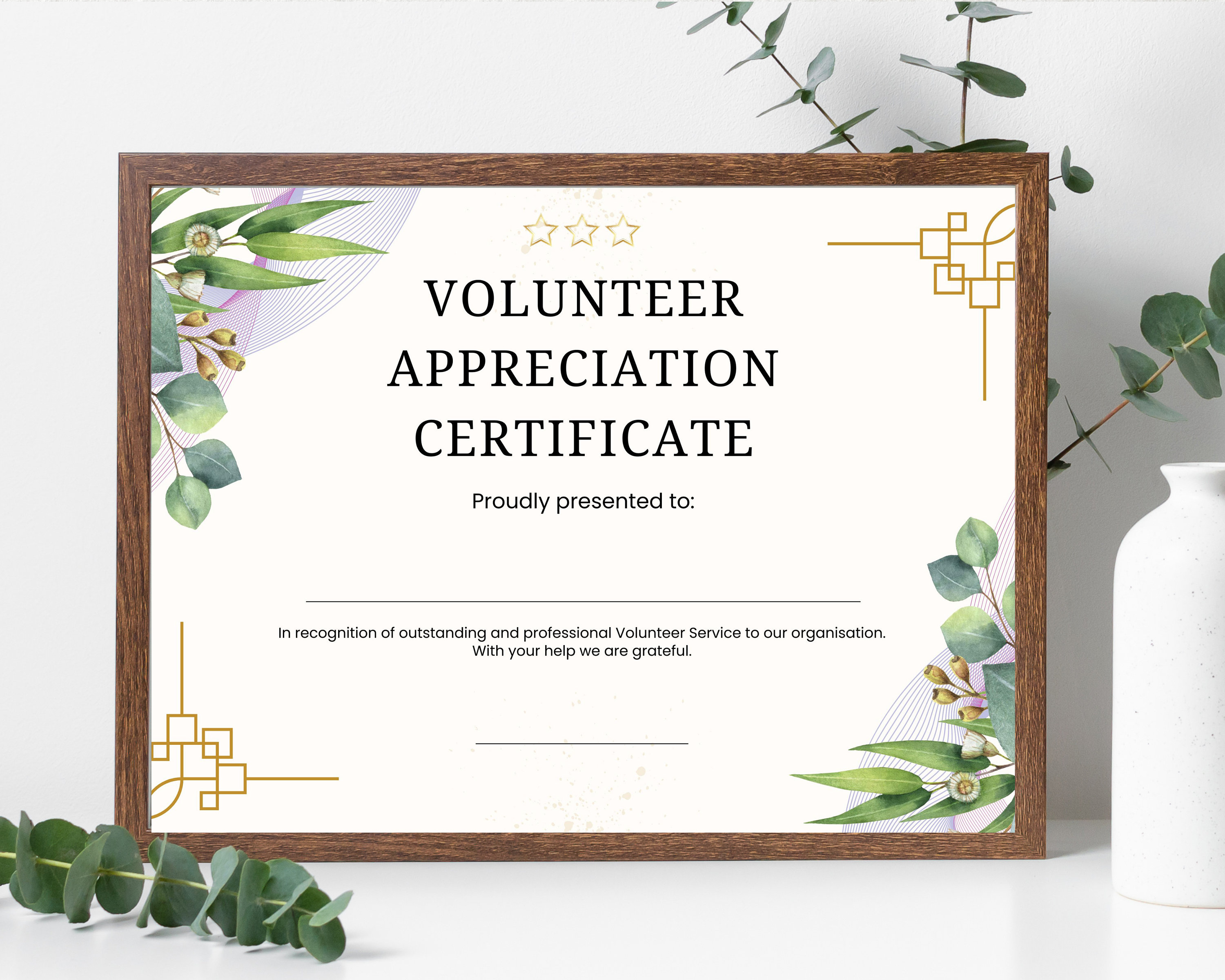 Volunteer Thank You Gift, Recognition Certificate Template - High ...