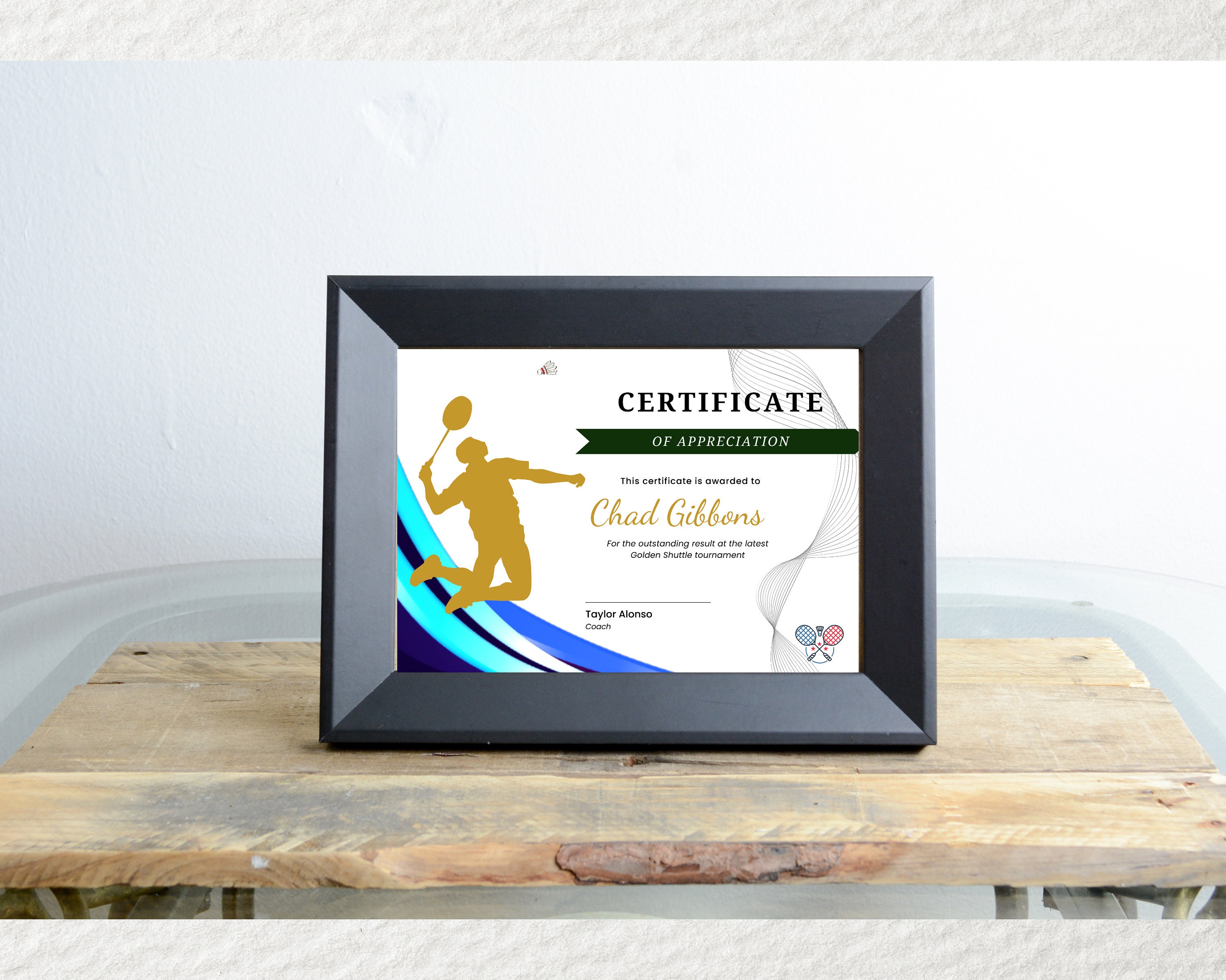 Badminton Certificate Template Instant Download, High Quality, Fully Customisable Design to ...