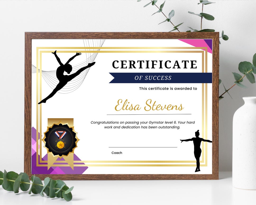 Gymnastics Certificate Template - Instant Download, High Quality, Fully ...