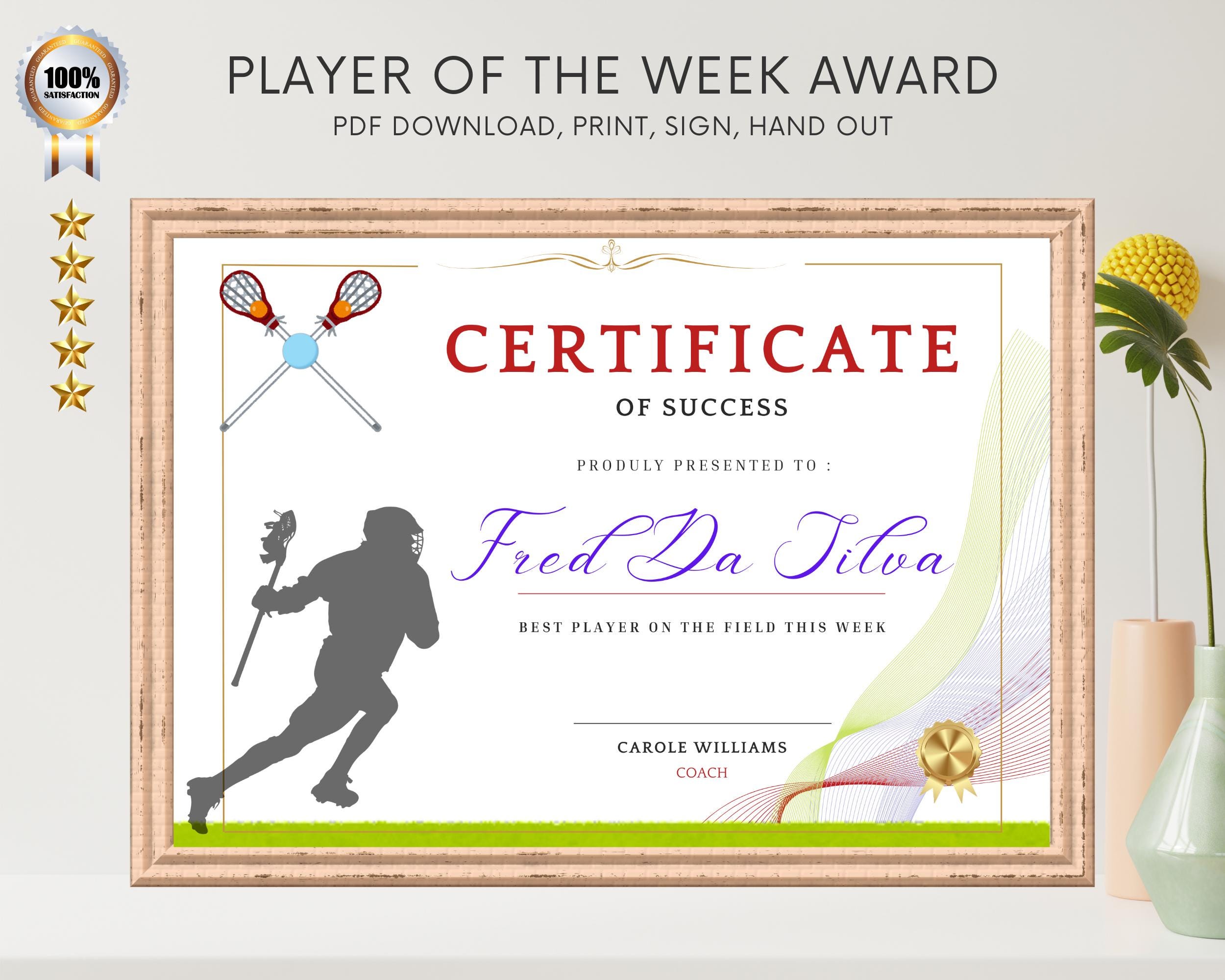 Lacrosse Player Certificate Template – Editable Award (instant Download ...