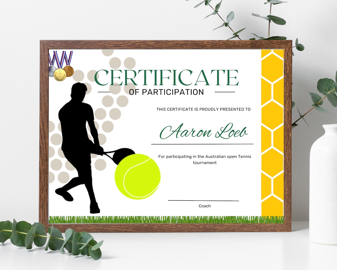 Tennis Player Award Certificate Template Instant Download, High Quality ...