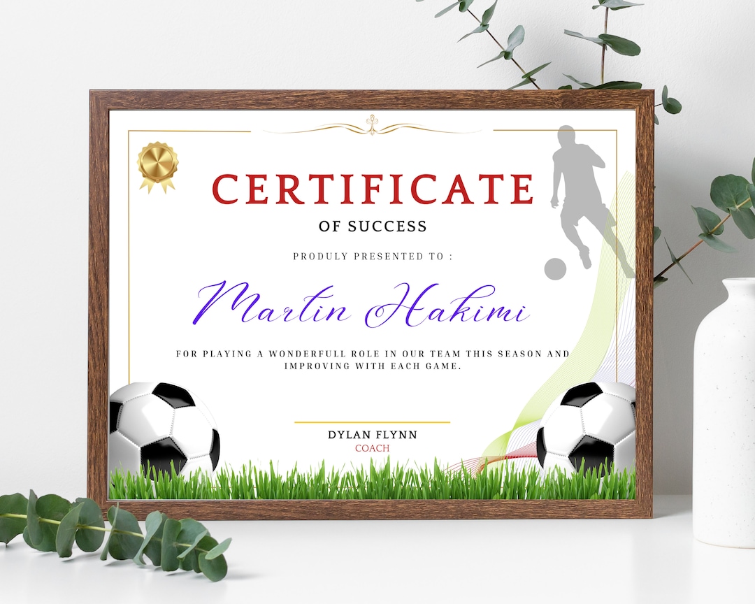 Soccer Player Award Certificate Template, Editable, High Quality Design ...
