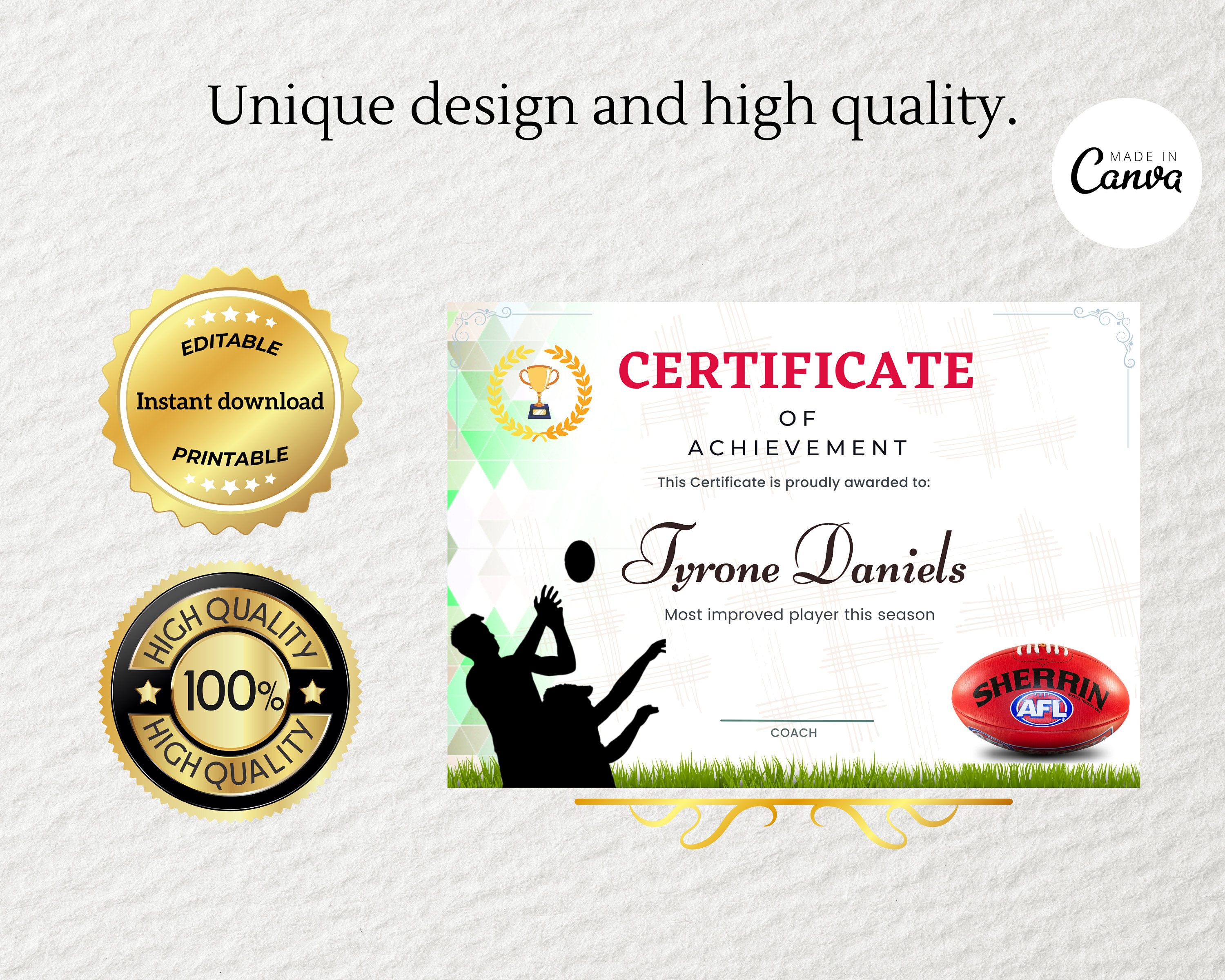 AFL Award Certificate Template – Aussie Rules, Customizable (instant ...