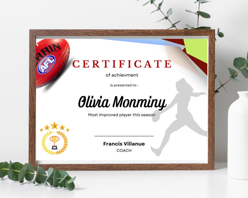 AFL Football Certificate Template - Aussie Rules, Instant Download ...
