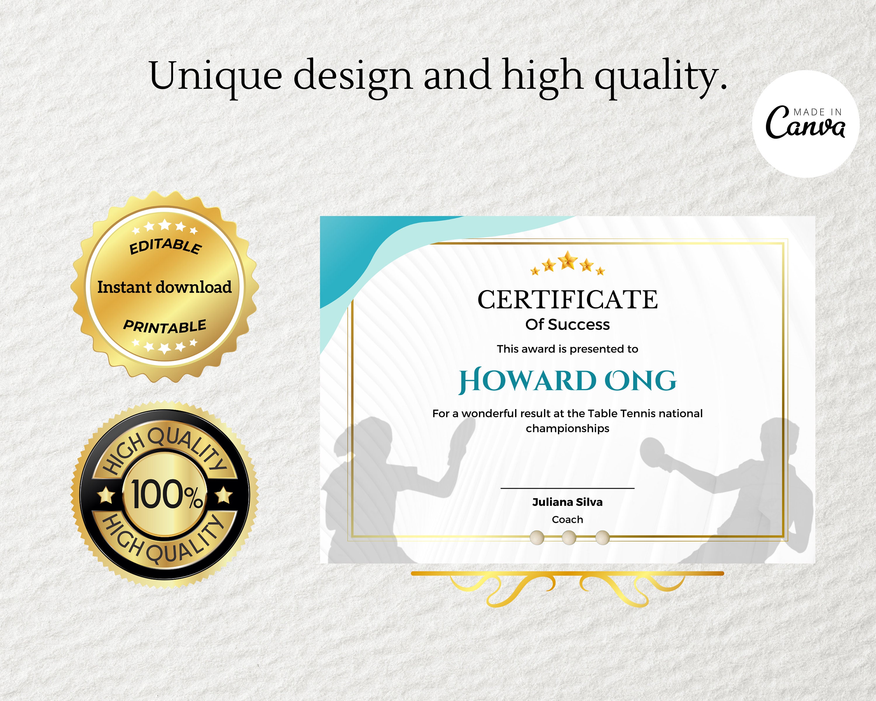 Table Tennis Certificate Template - Instant Download, High Quality ...