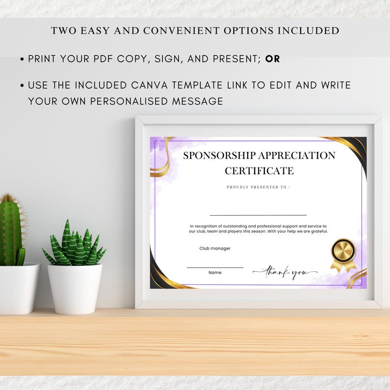 Sponsorship Appreciation Certificate Template Instant Download, High ...