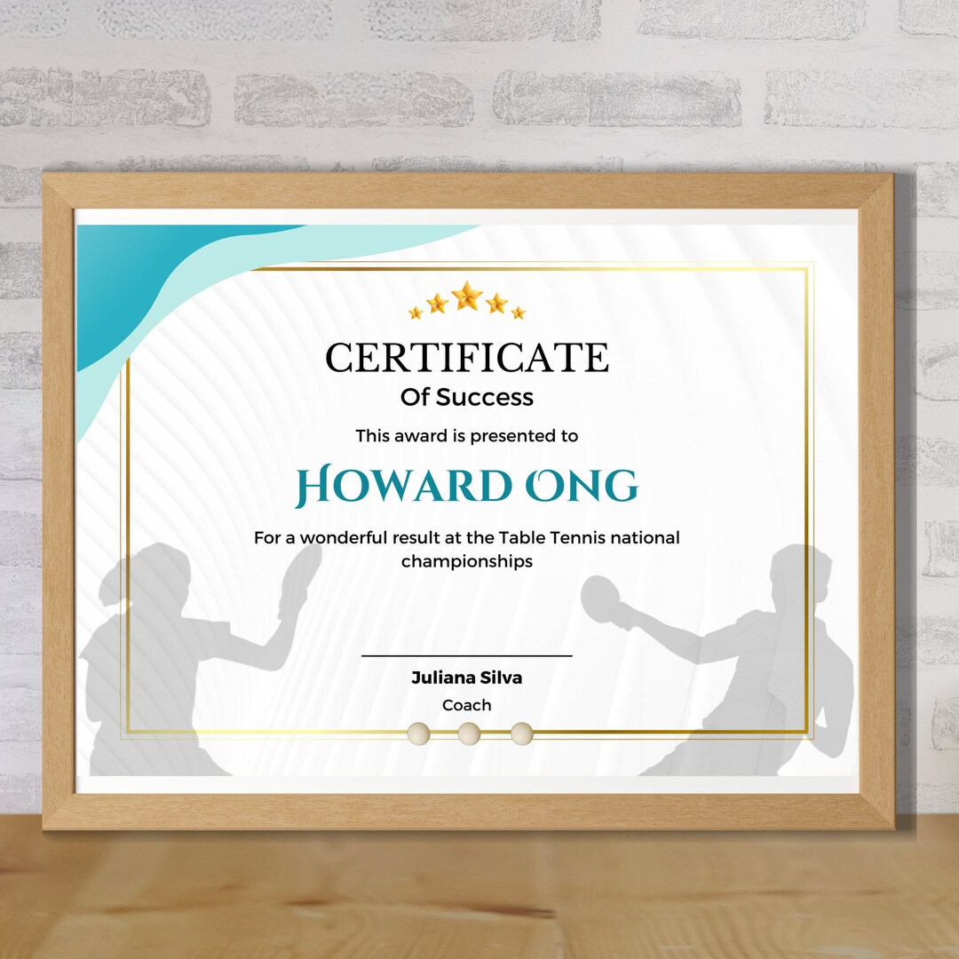 Table Tennis Certificate Template Instant Download High - Etsy