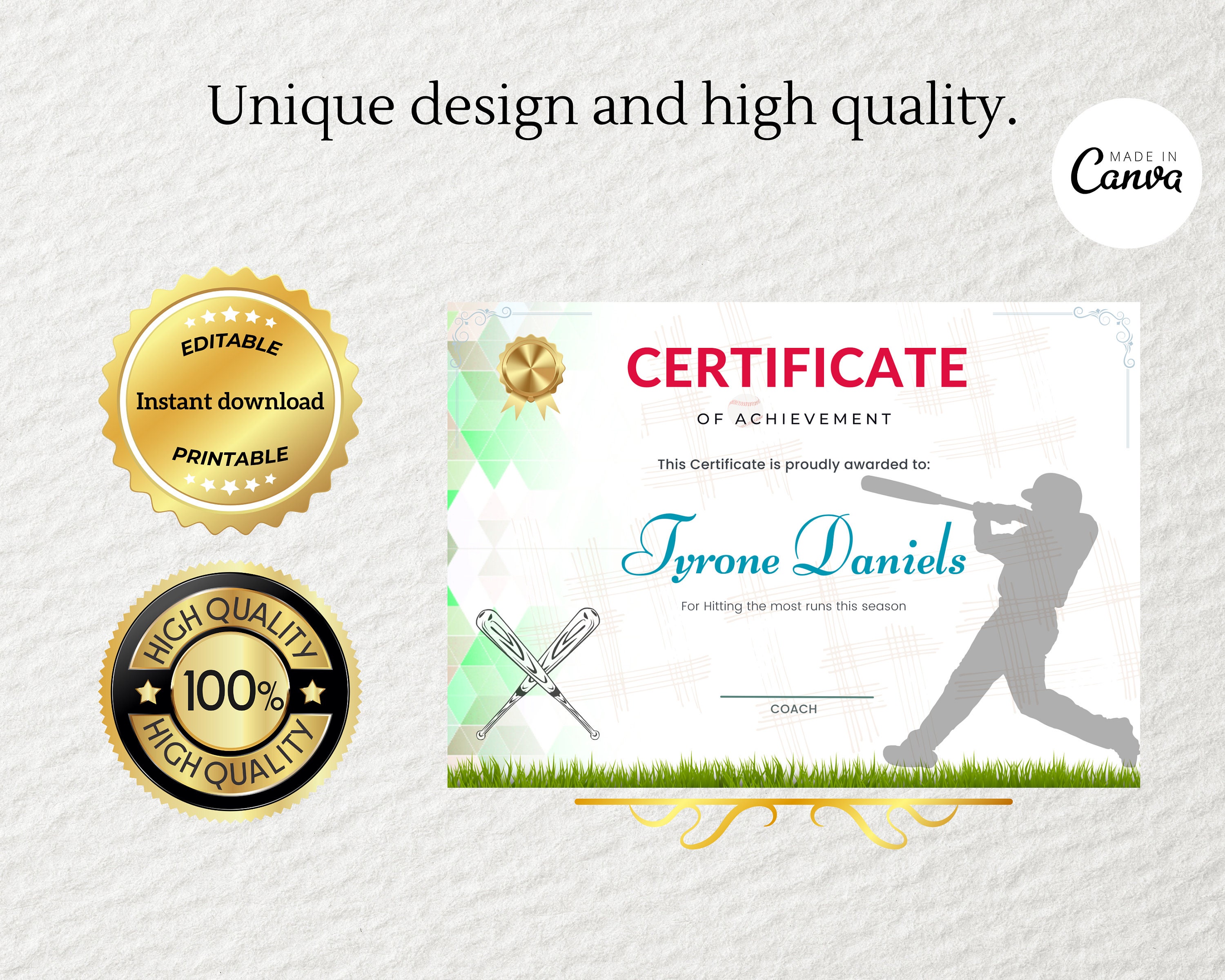 Baseball Player Certificate Template - High Quality, Fully Customisable ...