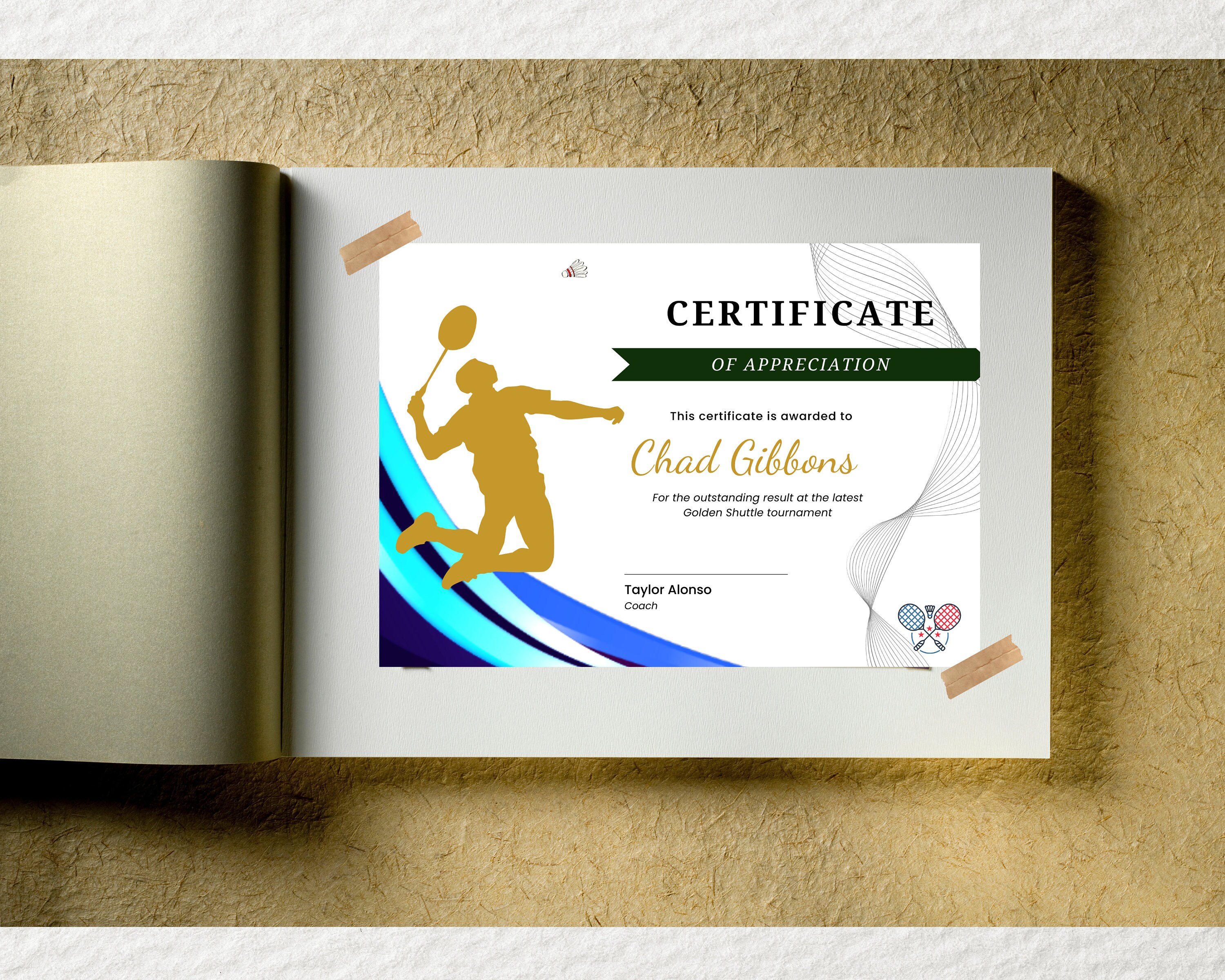 Badminton Certificate Template Instant Download, High Quality, Fully Customisable Design to ...