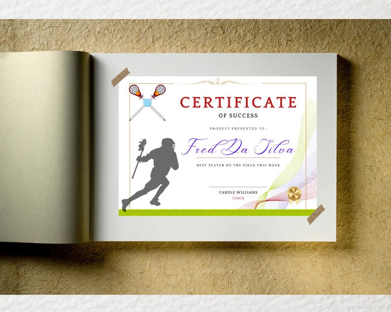 Lacrosse Player Certificate Template - Personalise, Instant Download ...