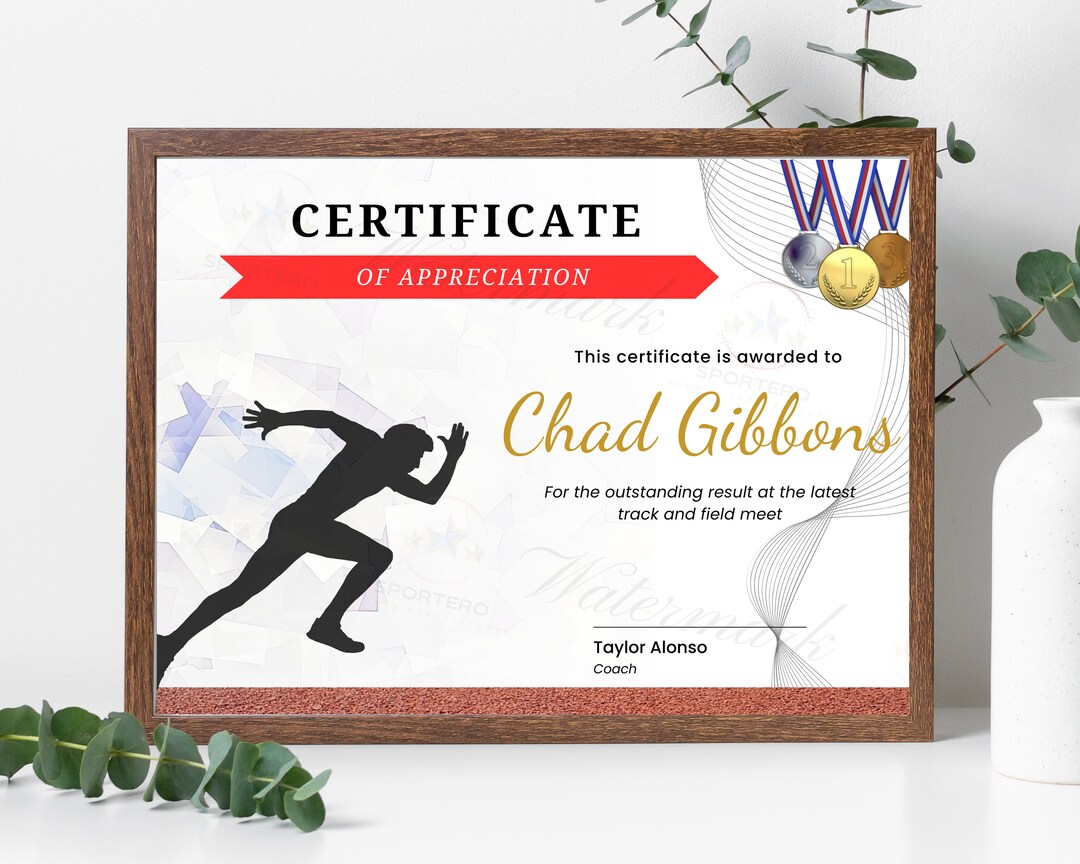 Athletics Track & Field Award Certificate Template, Customizable Design ...
