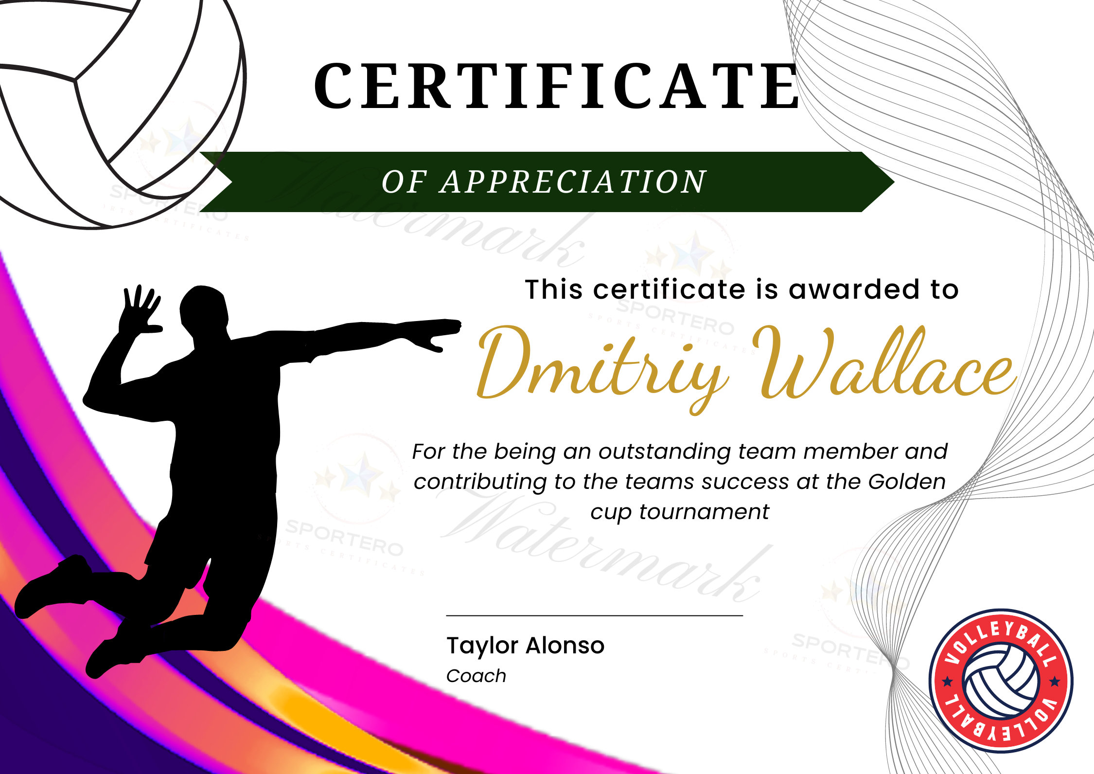 Volleyball Award Certificate Template Instant Download High - Etsy