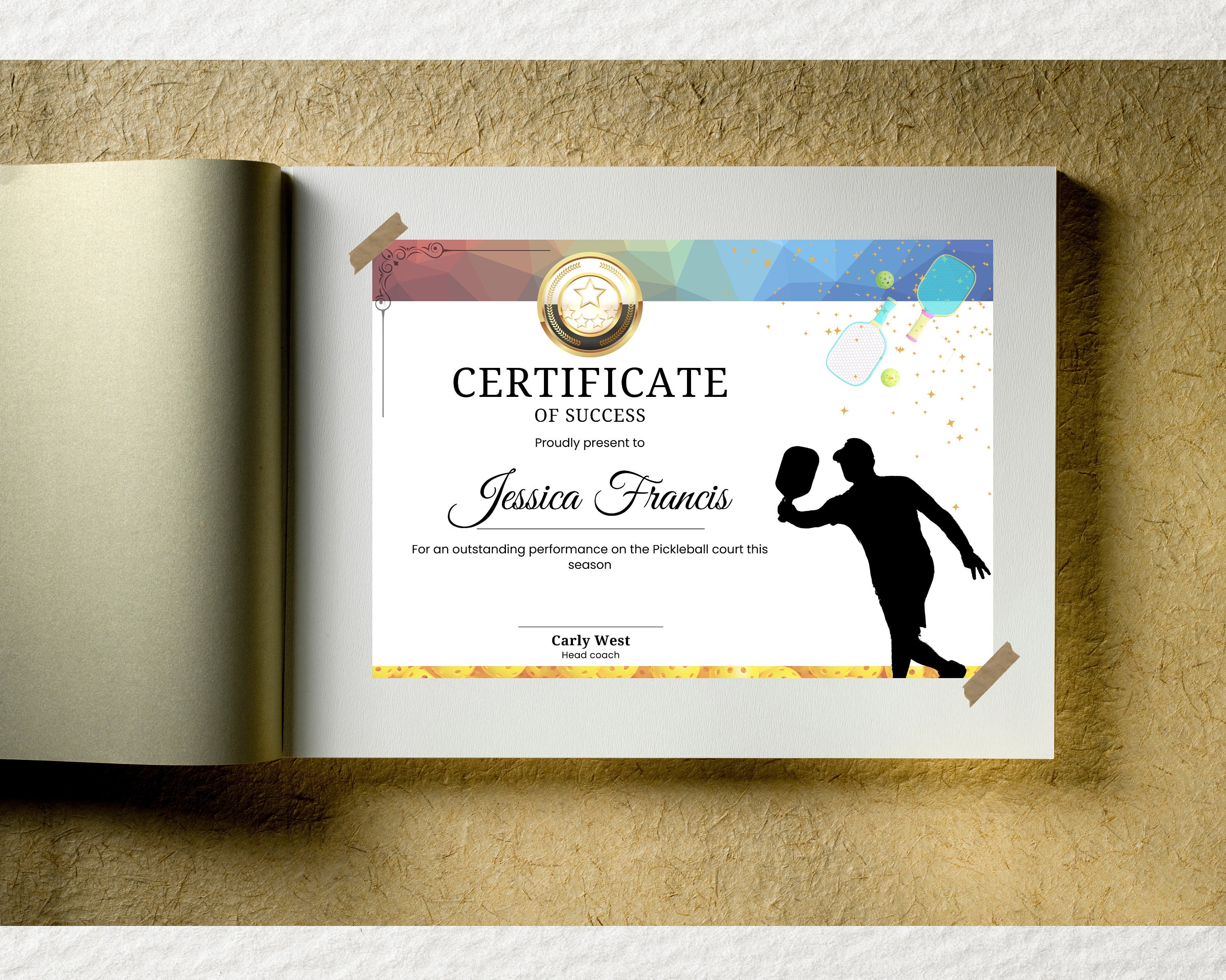 Pickleball Player Certificate Award Template - Personalise, High ...