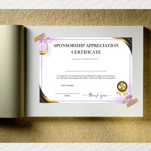 Sponsorship Appreciation Certificate Template Instant Download, High ...