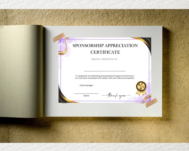 Sponsorship Appreciation Certificate Template Instant Download, High ...