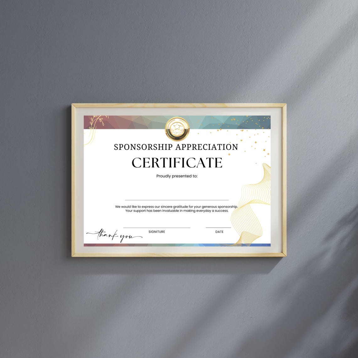 Sponsorship Appreciation Certificate Template – Printable, Customizable ...