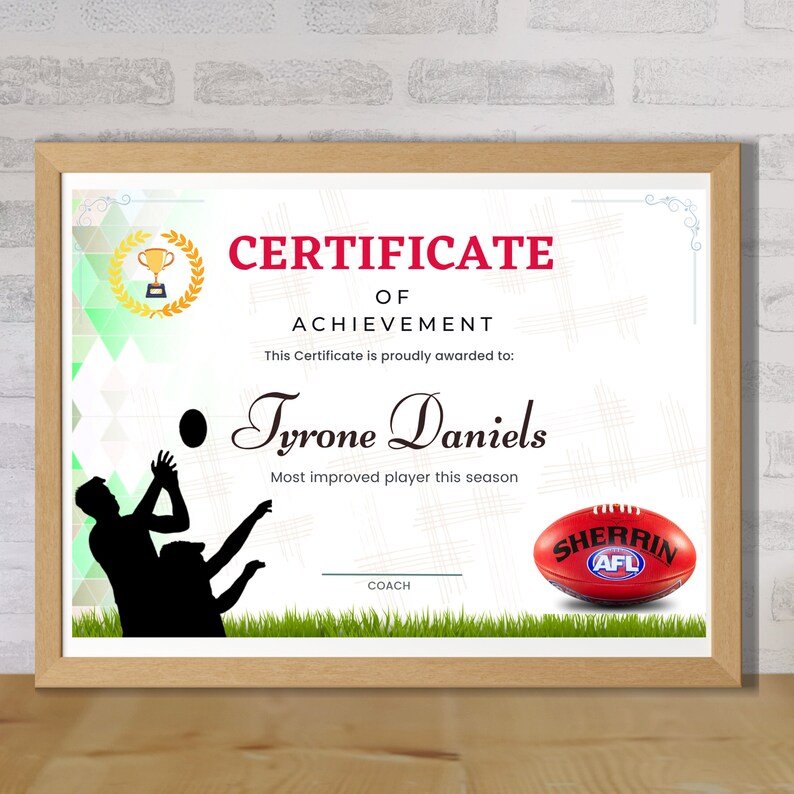 AFL Certificate Template Instant Download High Quality - Etsy Australia