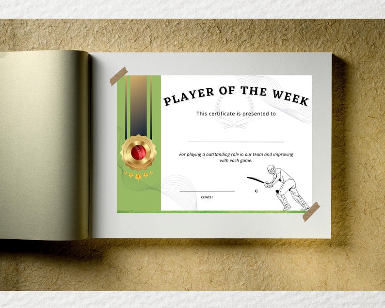 Cricket Player of the Week Award Certificate (PDF) - Etsy