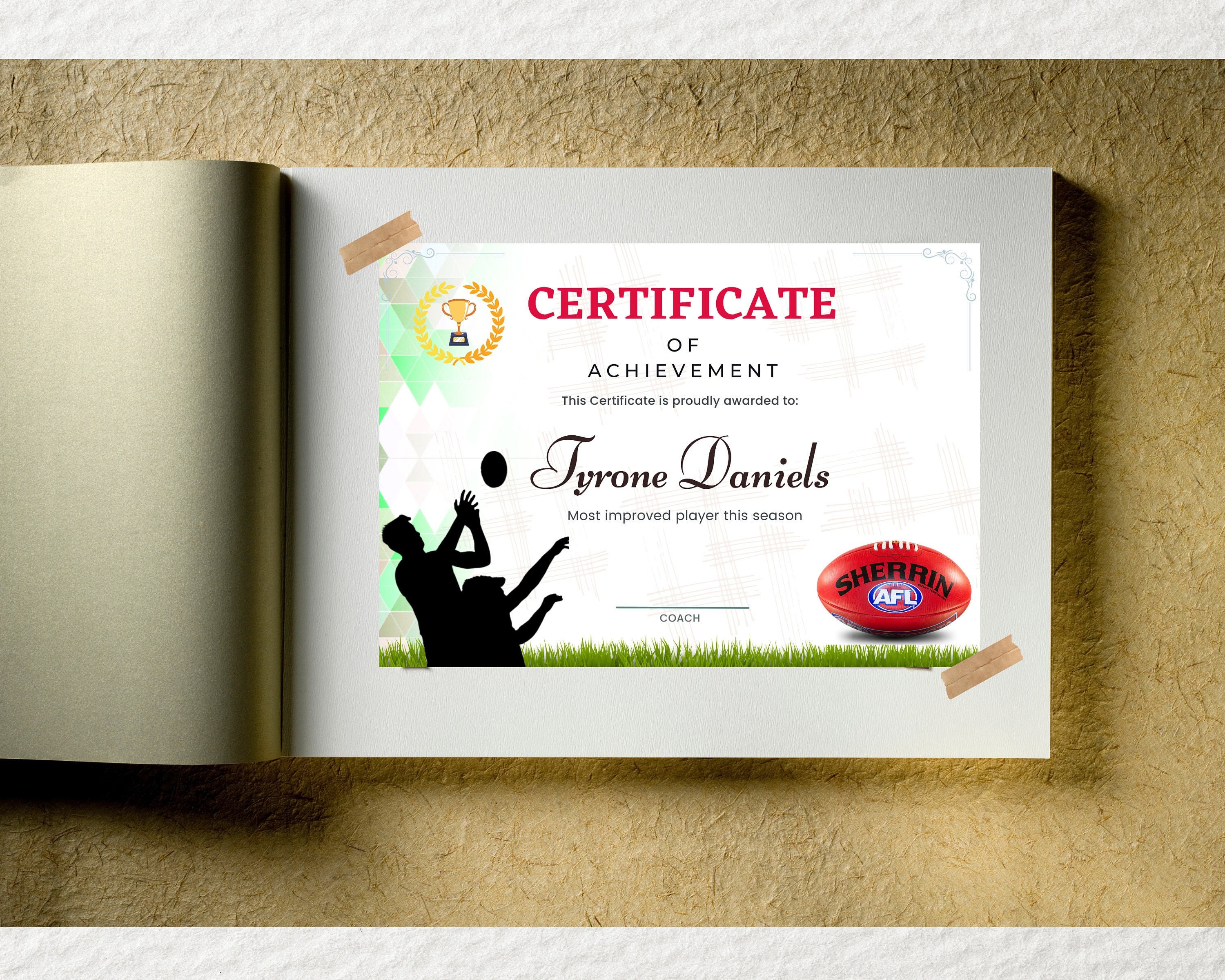 AFL Football Certificate Template - Aussie Rules, Instant Download ...