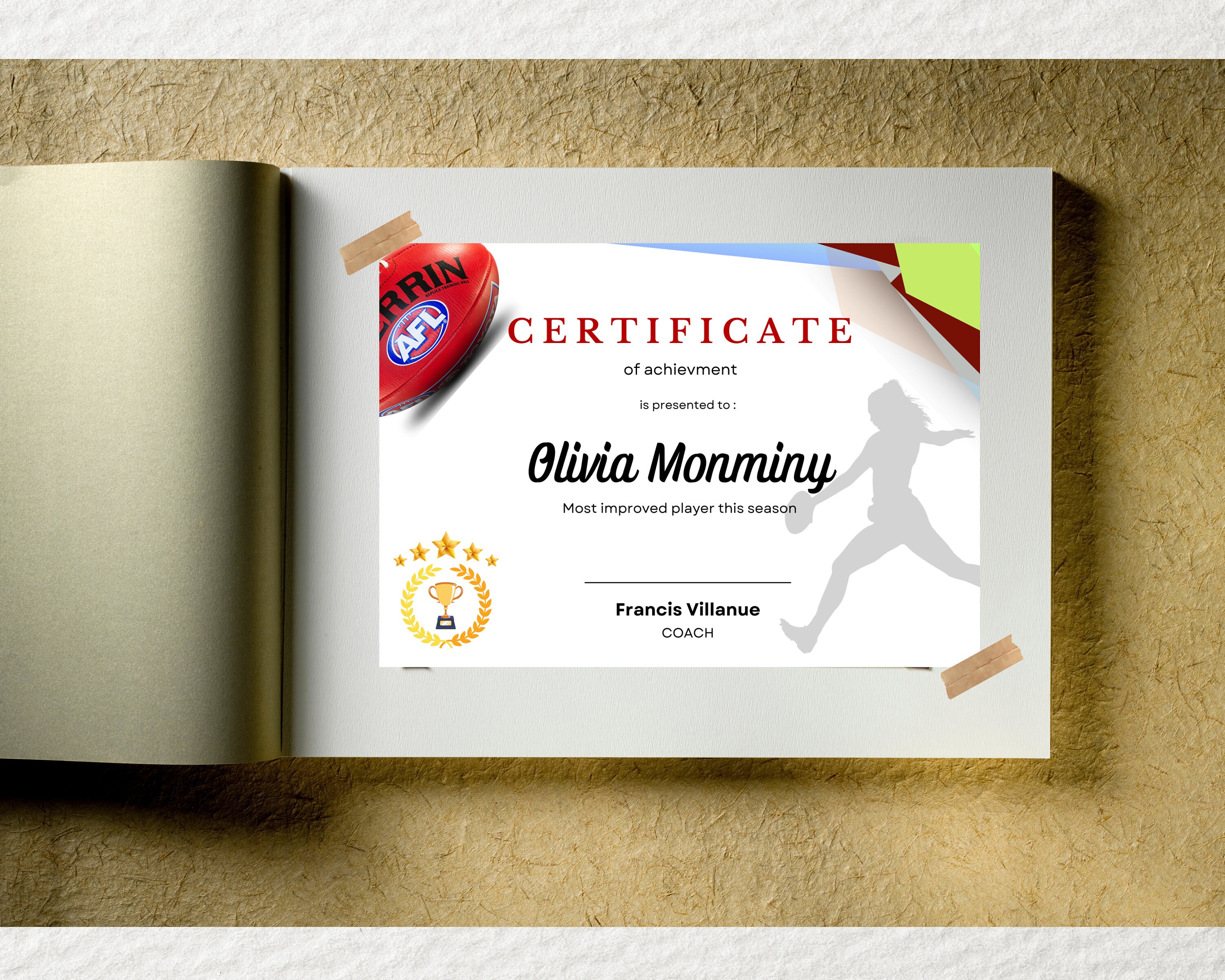 AFL Football Certificate Template - Aussie Rules, Instant Download ...