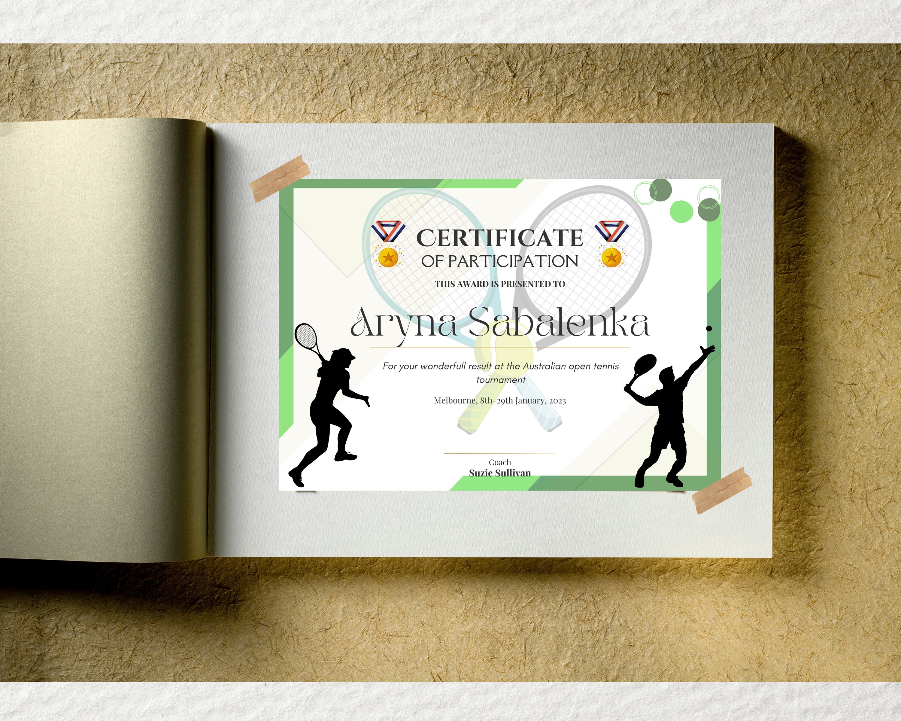 Tennis Player Award Certificate, Tennis Team Award, Tennis Coach ...