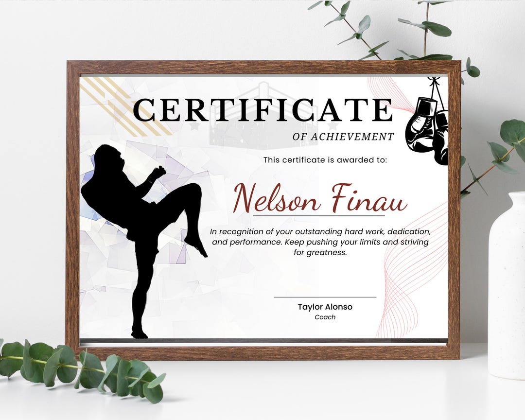Kickboxing Award Certificate Template - MMA, Muay Thai, Instant ...