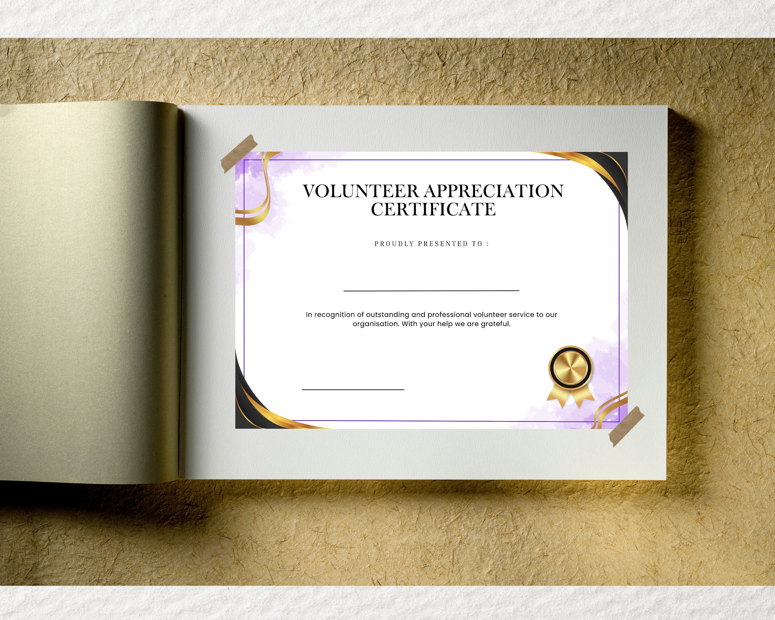 Volunteer Thank You Gift, Recognition Certificate Template - High ...
