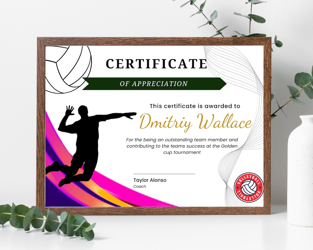 Volleyball Award Certificate Template Instant Download, Editable, High ...