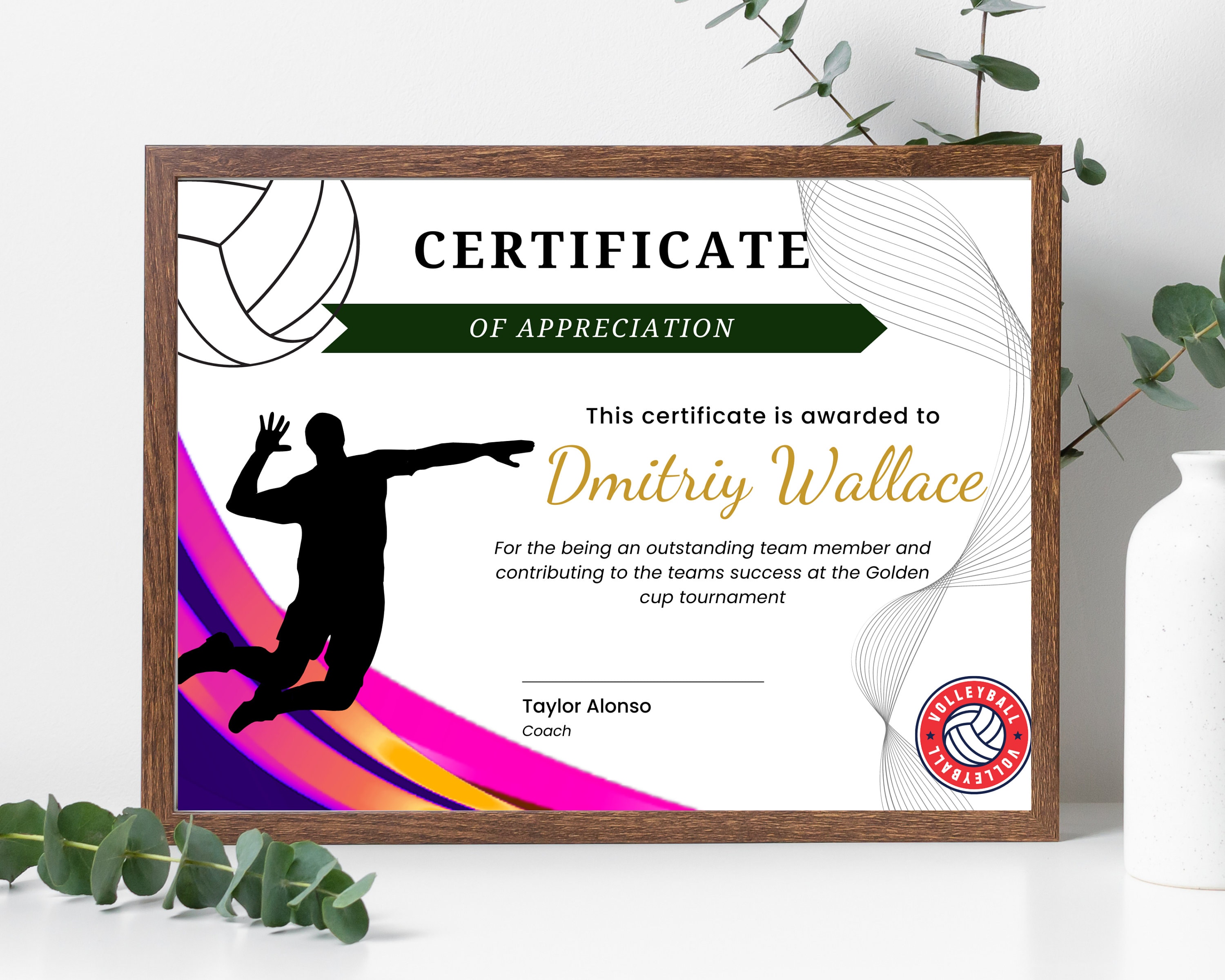 Volleyball Award Certificate Template Instant Download, Editable, High ...