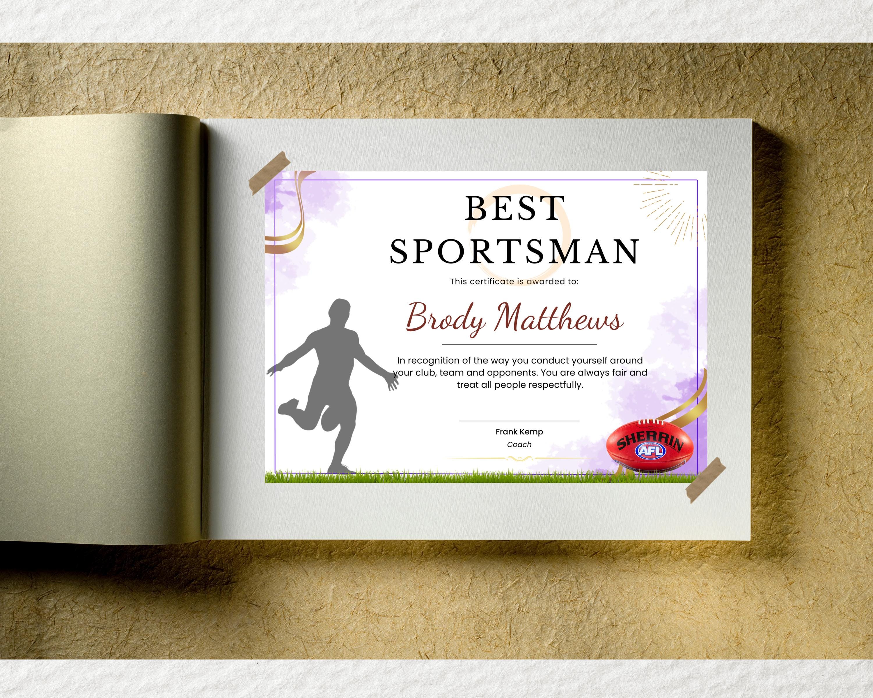 AFL Football Certificate Templates - Aussie Rules, Instant Download ...