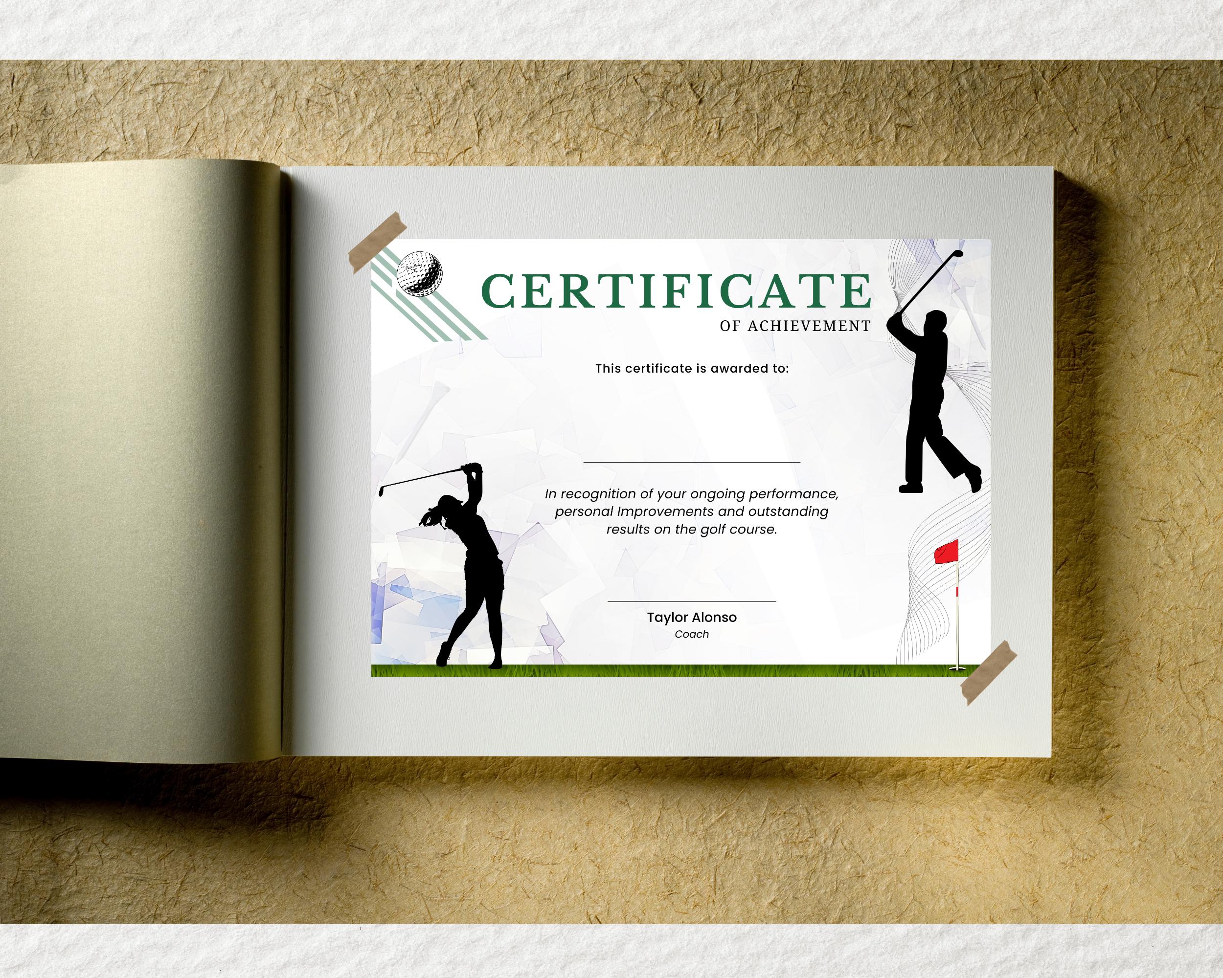 Golf Player Award Certificate Template, High Quality, Fully ...
