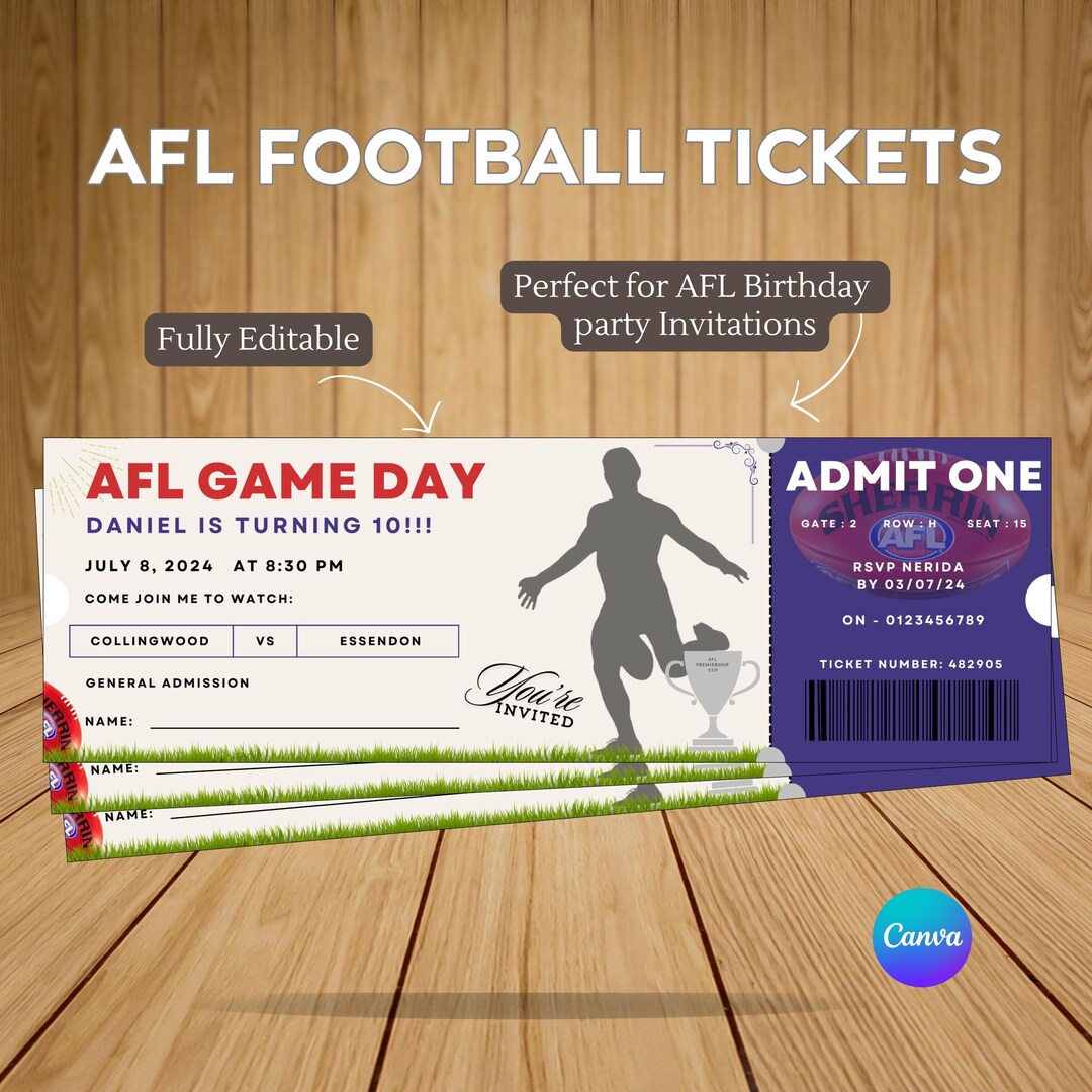 AFL Editable Tickets for a Birthday Party or Event. Aussie Rules ...