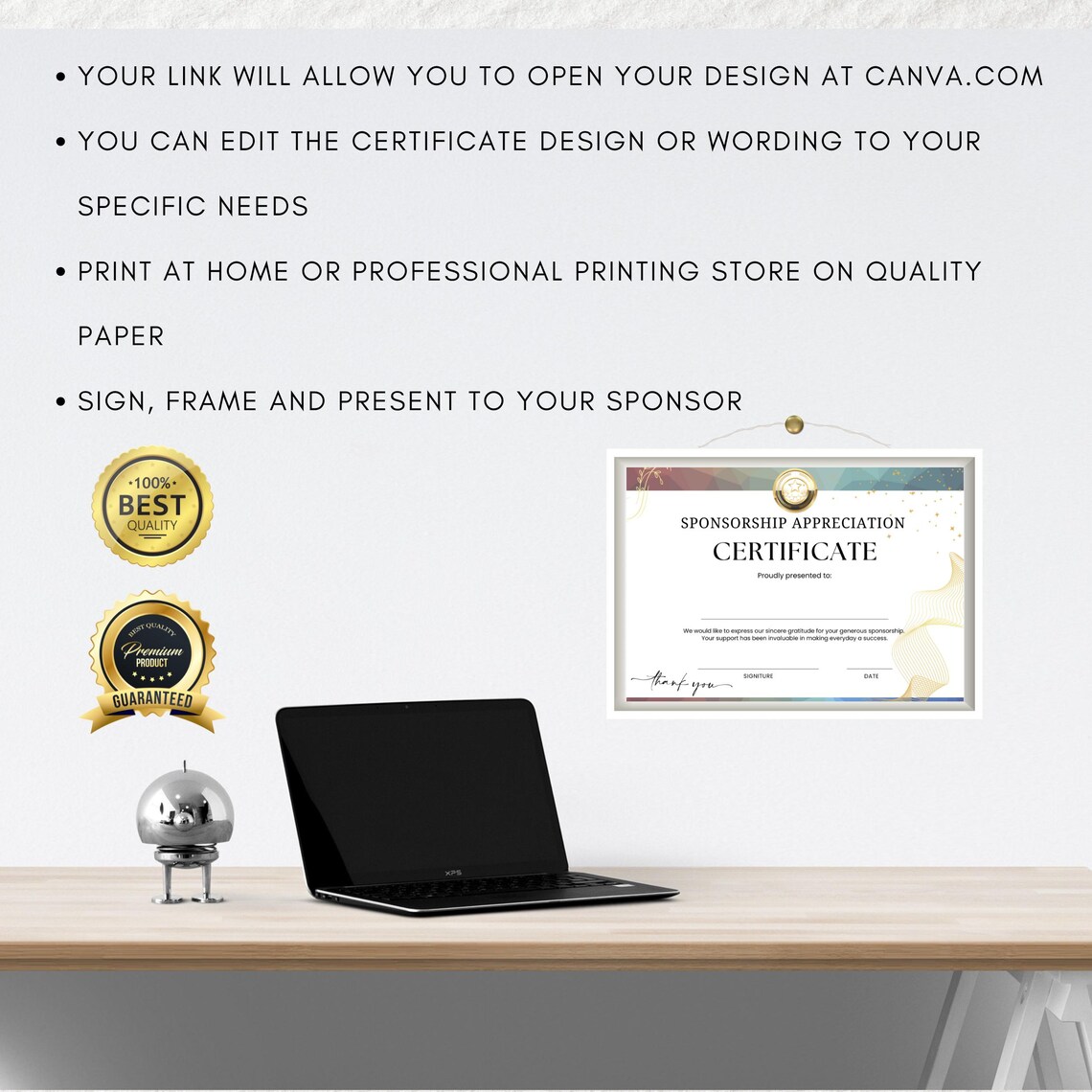 Sponsorship Appreciation Certificate Template - Instant Download, High ...