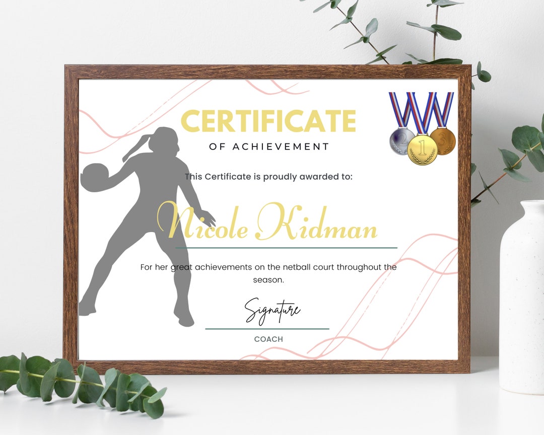 Netball Certificate Template - Editable, High Quality, Customisable ...