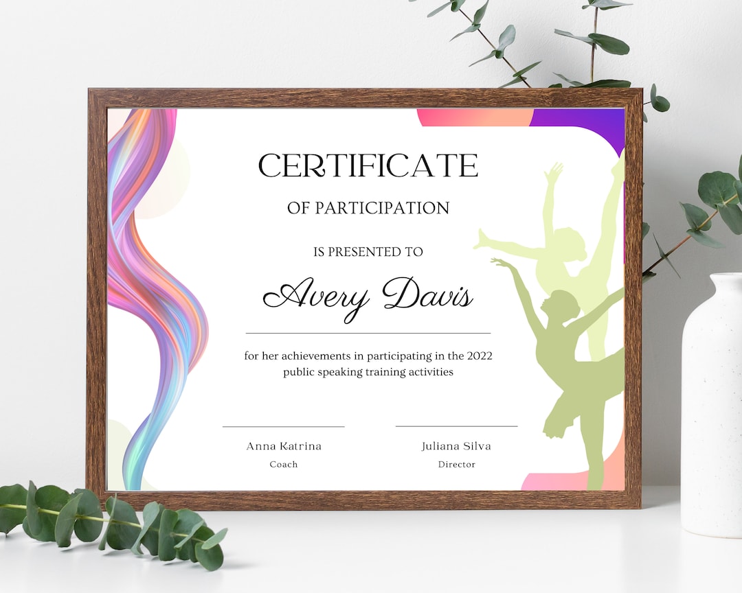 Dance Certificate Award Template Personalise, Instant Download, High ...