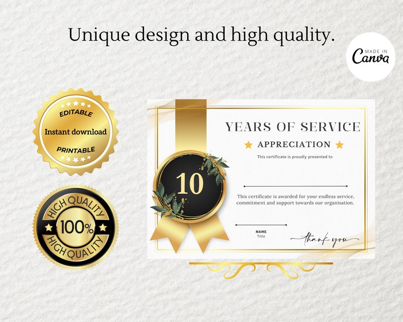 Editable Years of Service Certificate Template, Work Recognition ...