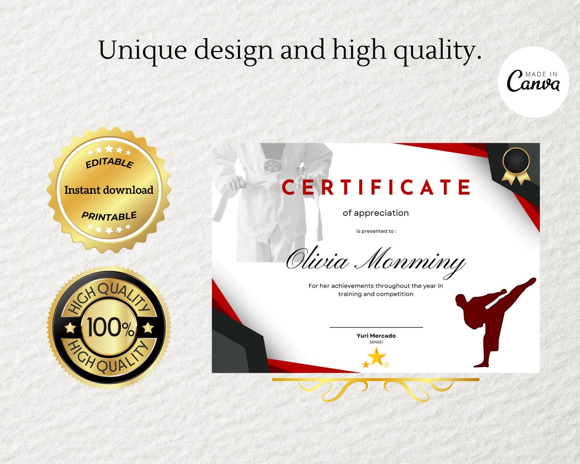 Karate Certificate Template Instant Download, High Quality Fully ...