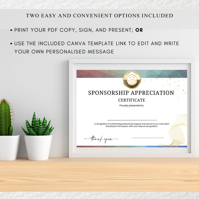 Sponsorship Appreciation Certificate Template Instant Download, High ...