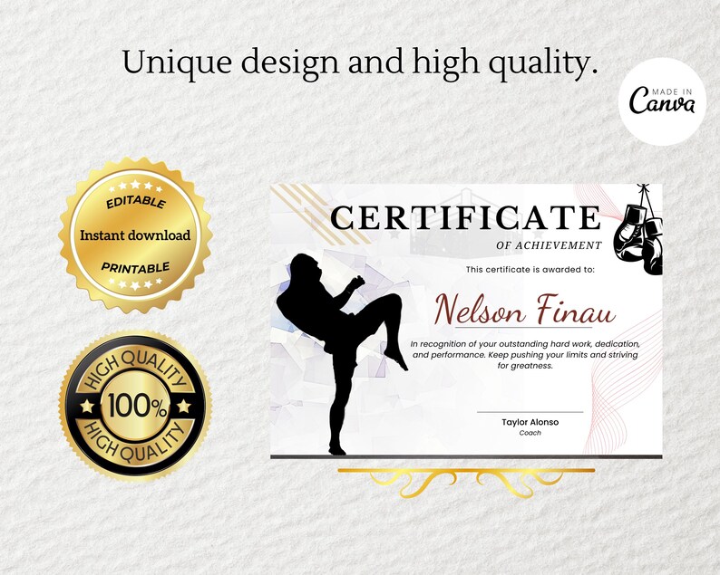 Kickboxing Award Certificate Template - MMA, Muay Thai, Instant ...