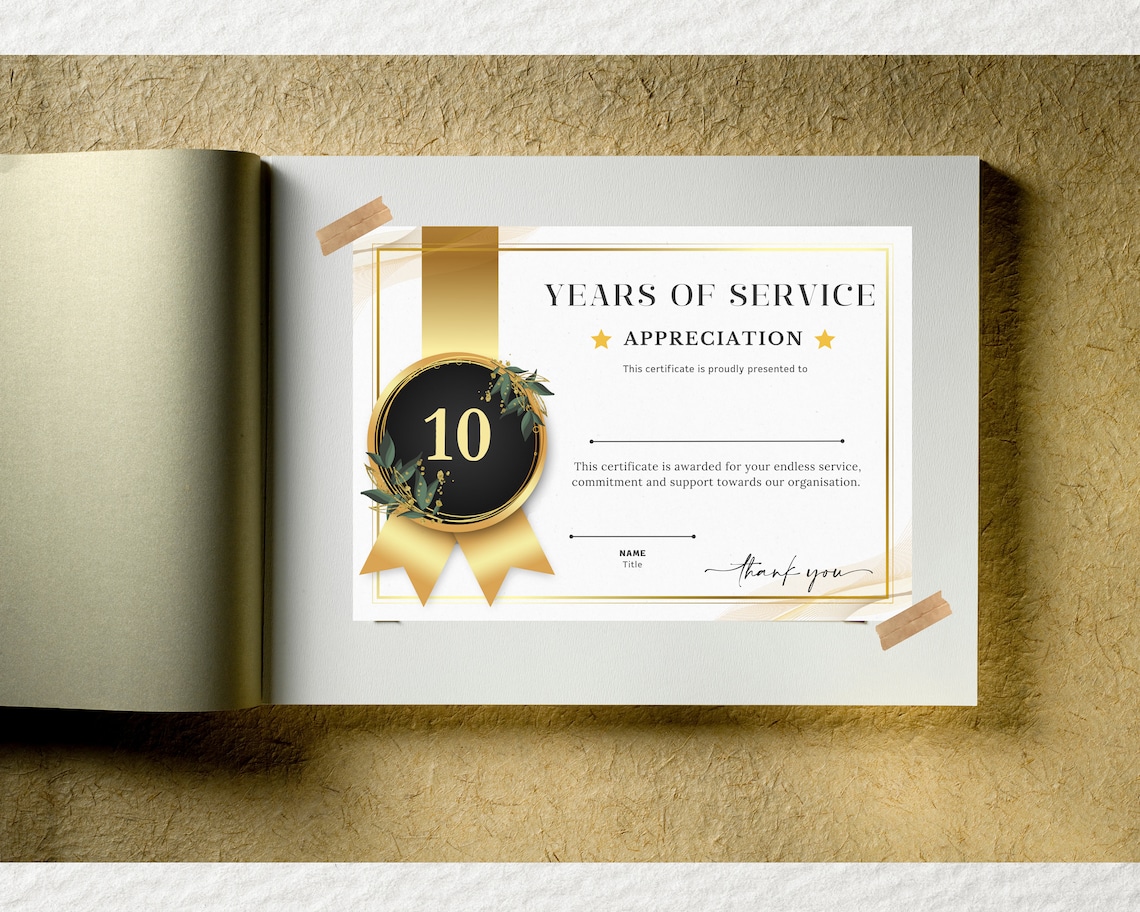Editable Years of Service Certificate Template, Work Recognition ...