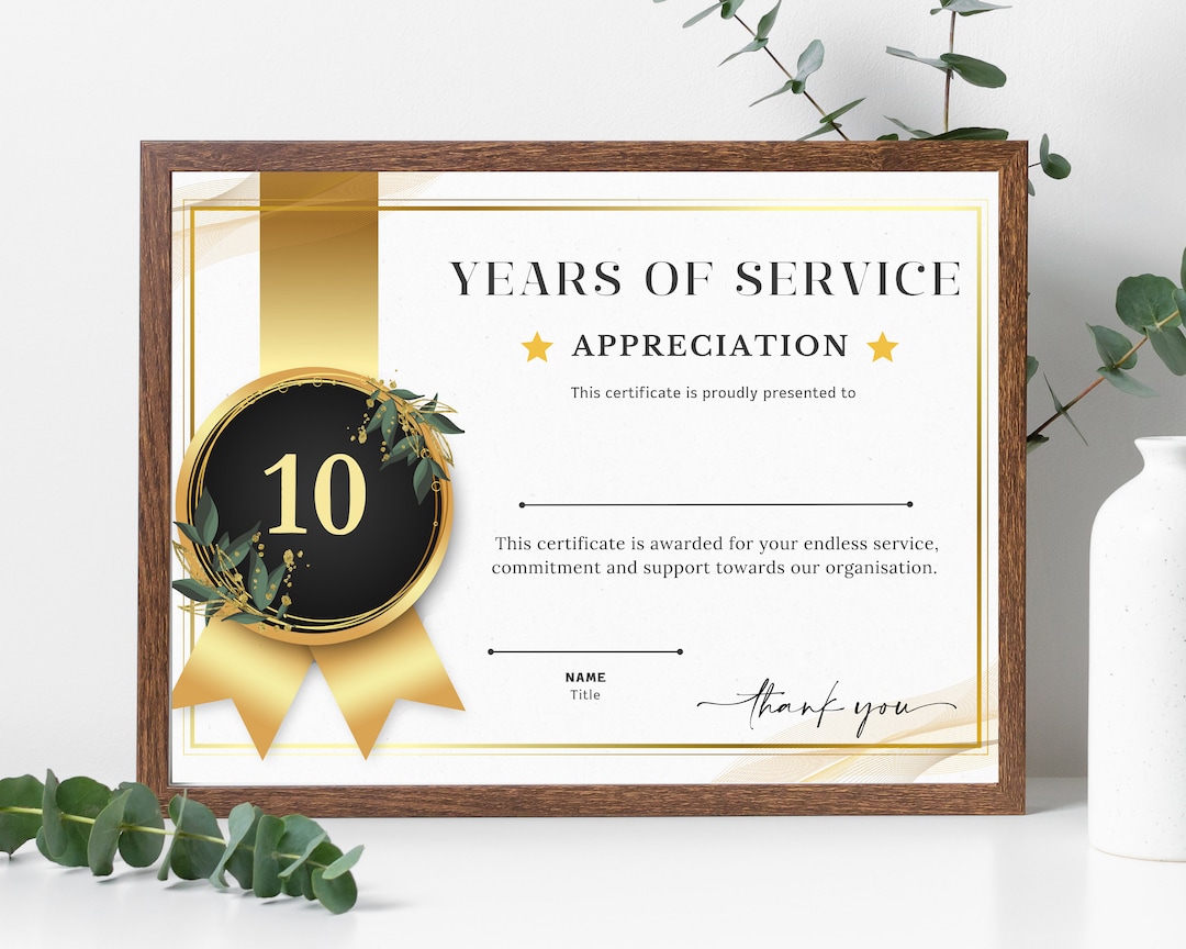 Years of Service Certificate, Certificate of Honor Template, Work ...