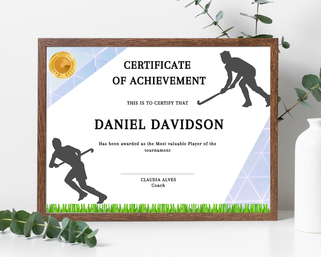 Field Hockey Award Certificate Template - Instant Download, Fully ...