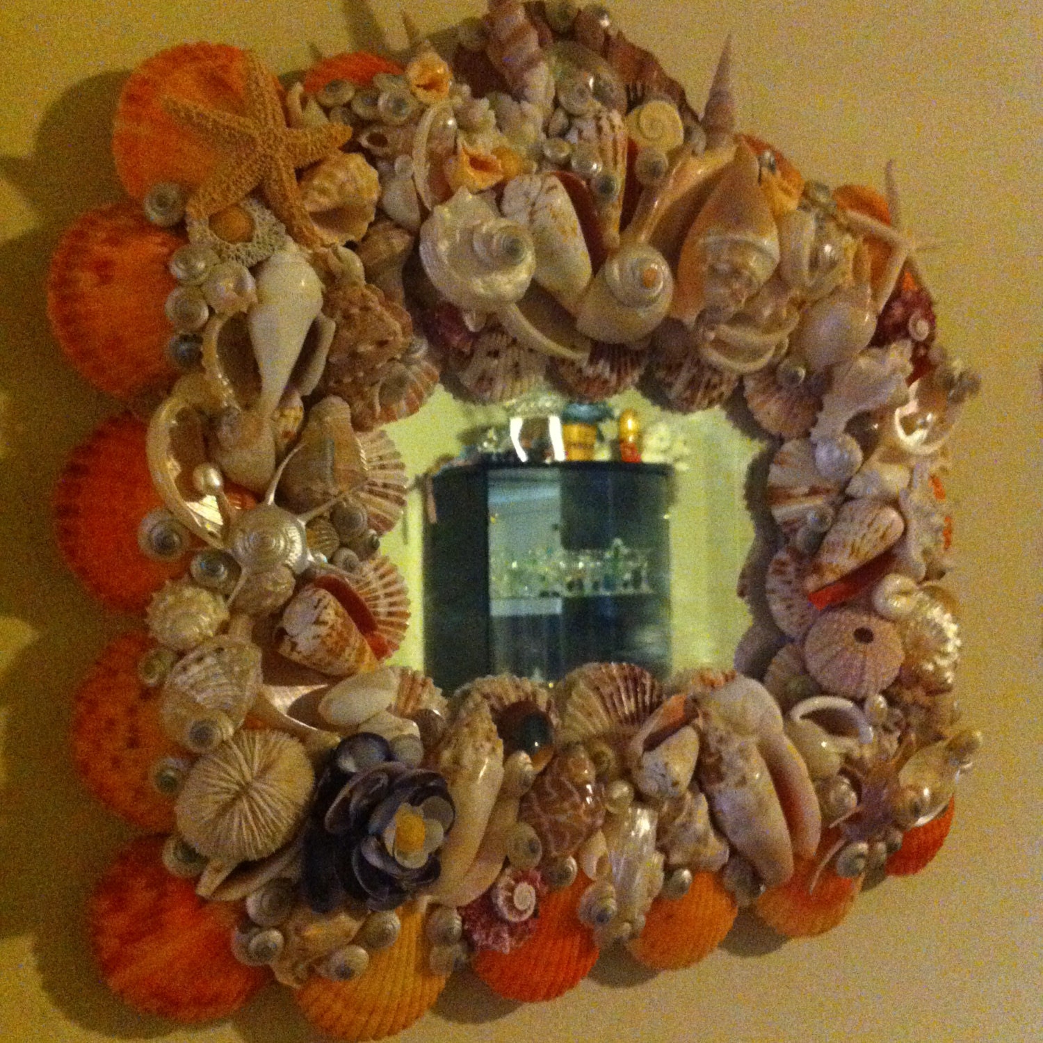 Exotic Seashell Decor Small 9 X 12 Inches Mirror With Natural Orange ...