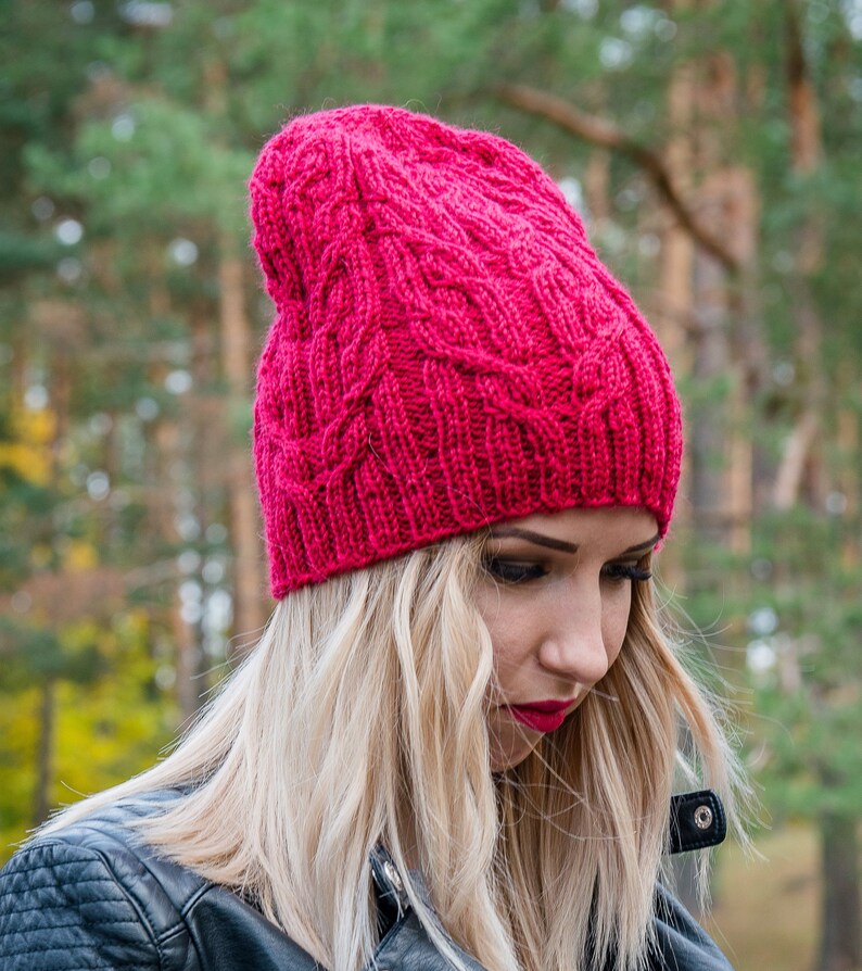 Hand Knit Red Beanie Hat,women Knit Hat, Handmade Slouchy Beanie, Women ...